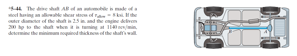 Civil Thinking › shafts *5-44. The drive shaft AB of an automobile is ...